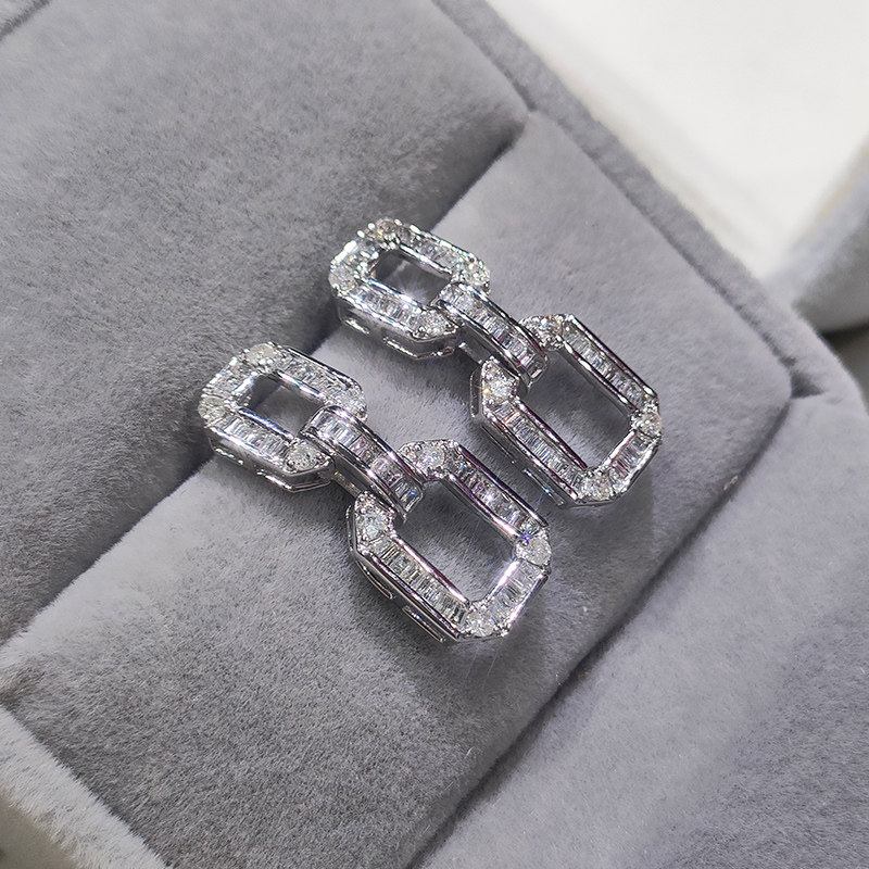 🌟 双11秒杀！壹搏千金FG真钻耳钉18k金梯方满钻几何耳坠 🌟-耳饰-淘宝好物网