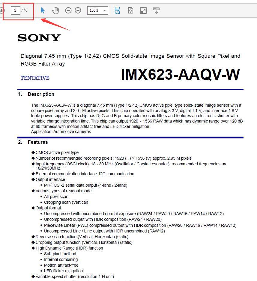 适用于SONY IMX623-AAQV-W datasheet IMX623 数据手册 开发文档