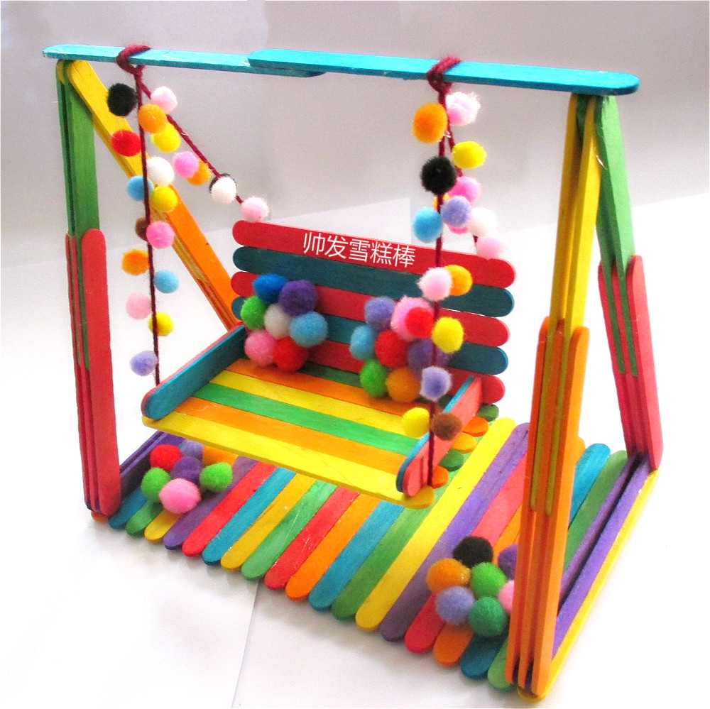Ice cream stick swing Popsicle stick handmade diy color swing ...