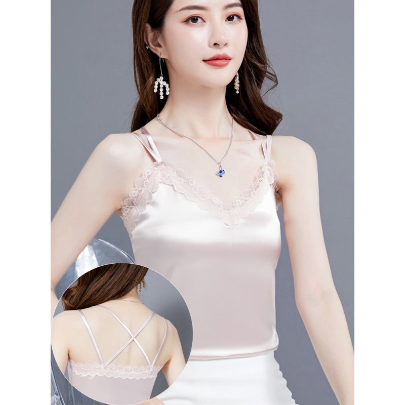 V-neck small camisole women's inner spring and summer black short ice ...