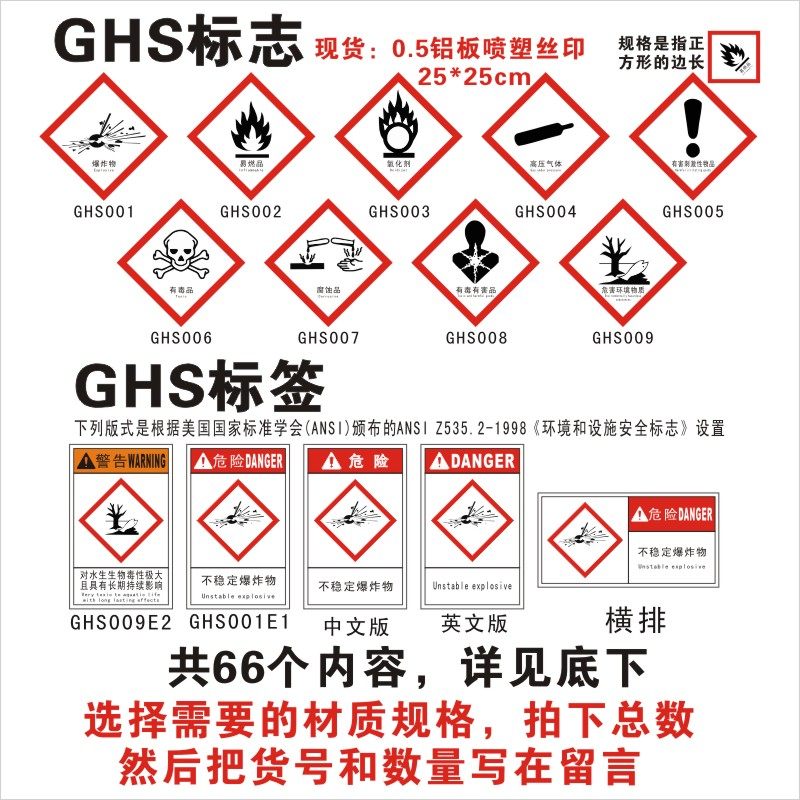 GHS全球化學品標誌 默拜GHS標籤貼紙 防水防曬GHS標示 化學品安全標示牌 危害環境物質標籤