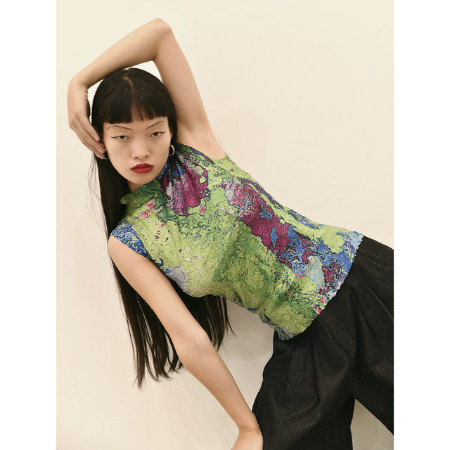 TLonely1 marginal man pleated top short-sleeved printed T-shirt base ...