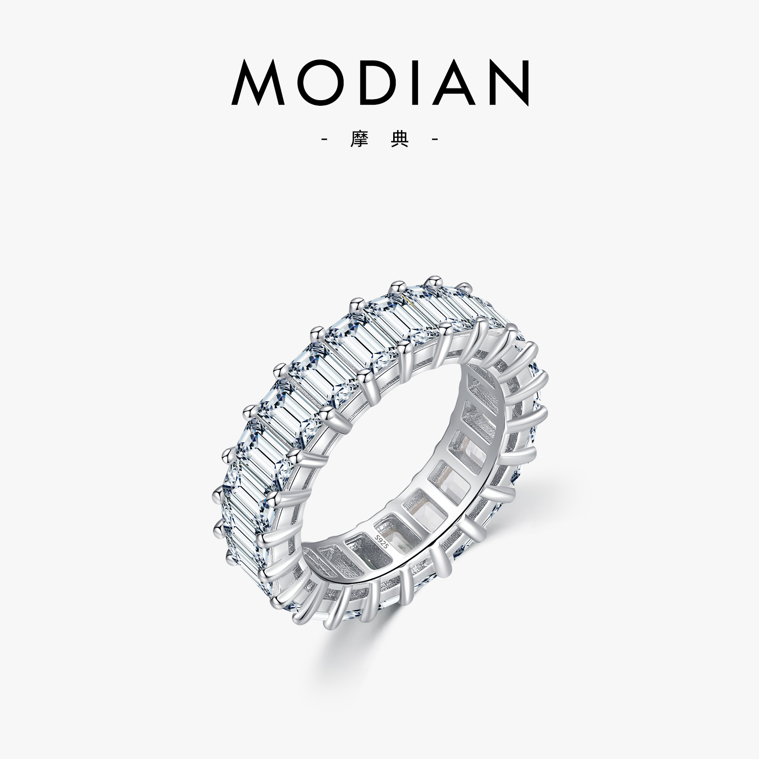 MODIAN摩典925纯银轻奢高碳钻戒指女欧美流行ins潮叠戴风排钻指环-Taobao Malaysia