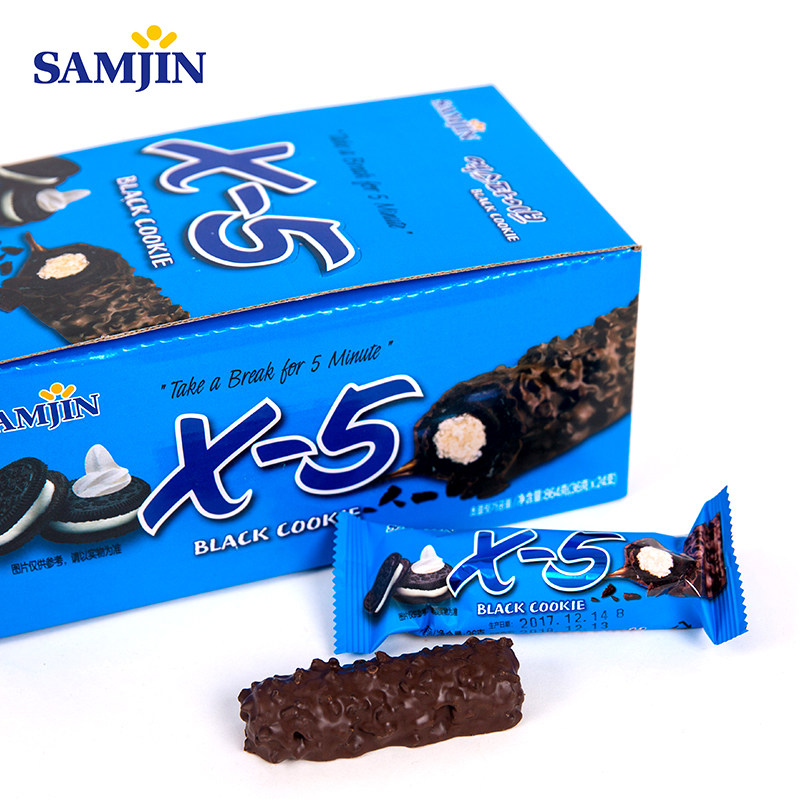 跨境豆-Korean food imports snacks Sanjin X5 chocolate bar 36g * 24 energy ...
