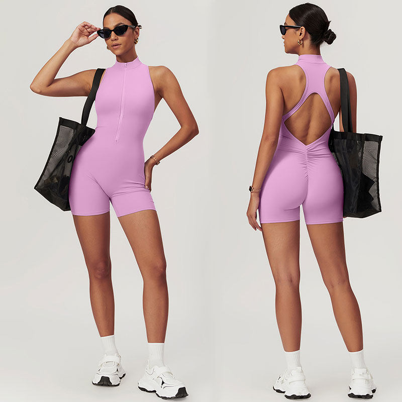 Bombshell-inspired one-piece activewear bodysuit with zipper closure ...