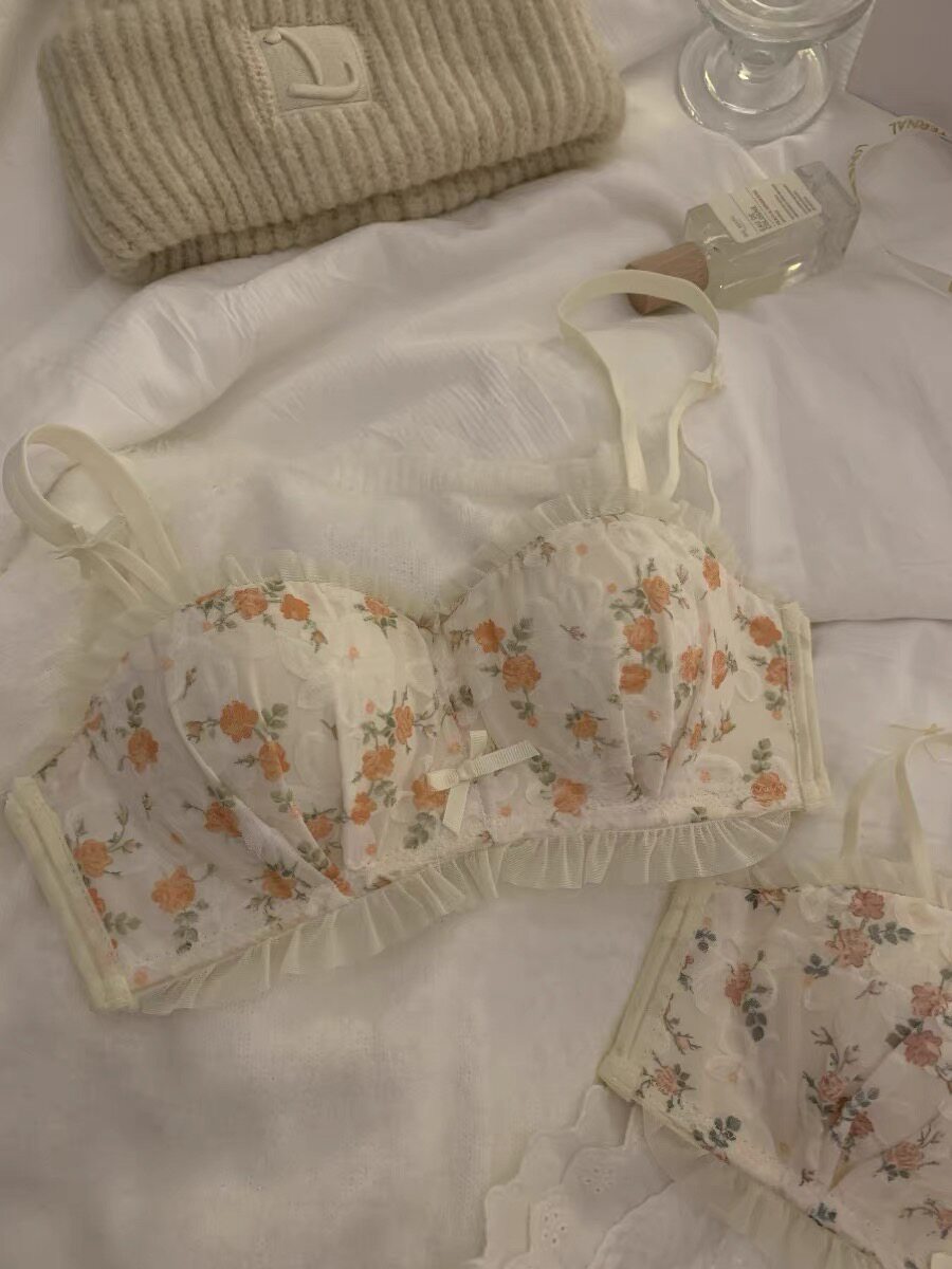 French bra set for women with small breasts, sexy lace half cup, no ...