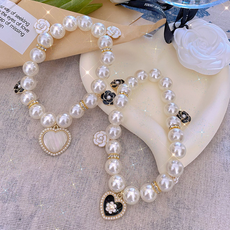 Pet necklace dog collar kitten pearl retroheart camellia pendant: the ...