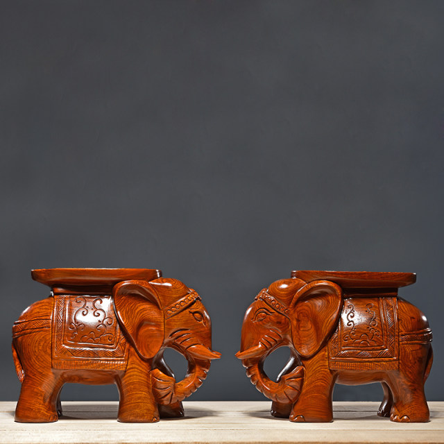 Huanghuali wood carving Thai elephant ornaments, shoe changing stool ...