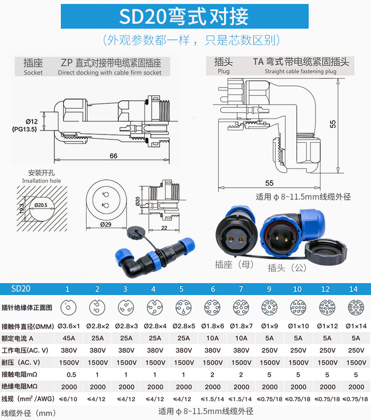 防水连接器 IP68航空插头插座公母对接弯式90度 2-3-4-5-7-9-10芯-阿里巴巴