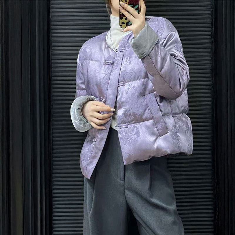 XIWA欧洲站新品深圳南油新中式国风圆领气质宽松保暖羽绒服外套女-Taobao