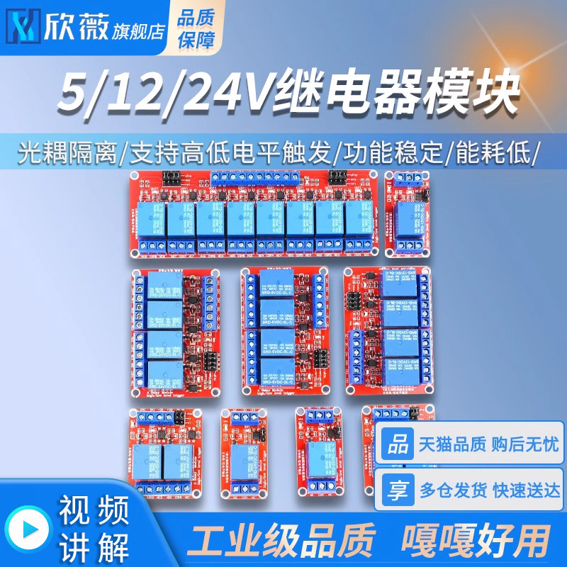 1/2/4/8-channel 3.3/5/12/24V Relay Module Optocoupler Isolation Two/Four/Eight-channel High/Low ...