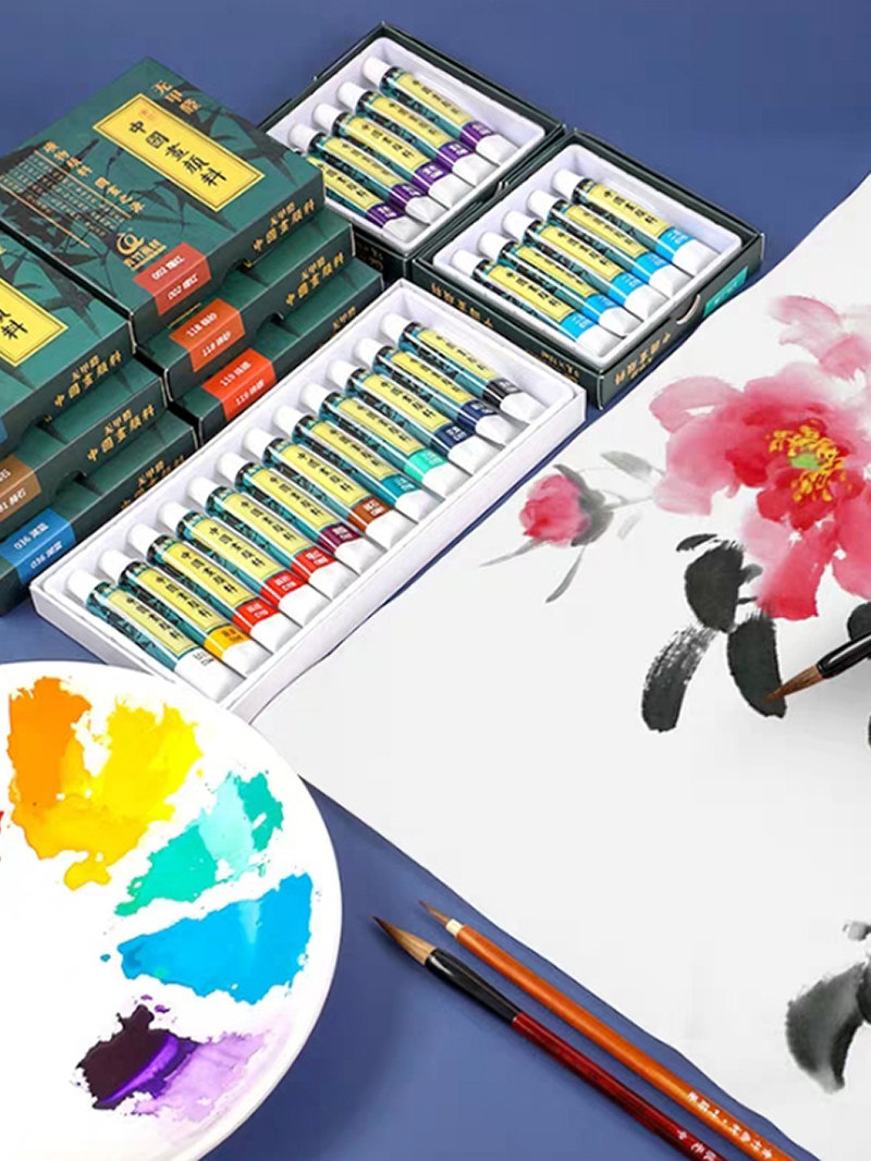 Qingzhu Chinese painting pigment set 12 colors 18 colors 24 beginner ...