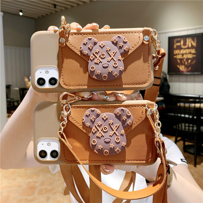 潮牌卡通暴力熊适用华为p40pro手机壳p50斜挎mate40手提挂绳p30pro创意nova8/7/6荣耀30pro背带软套荣耀50/60