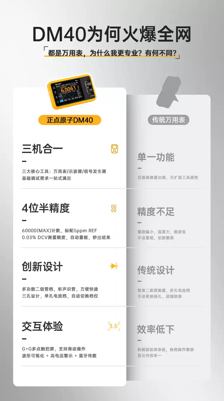 正点原子DM40数字万用表 4位半手持示波器 三合一信号发生器