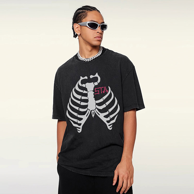 STA官方店2024國潮做舊水洗短袖情侶春夏美式休閒重磅街頭T恤男女