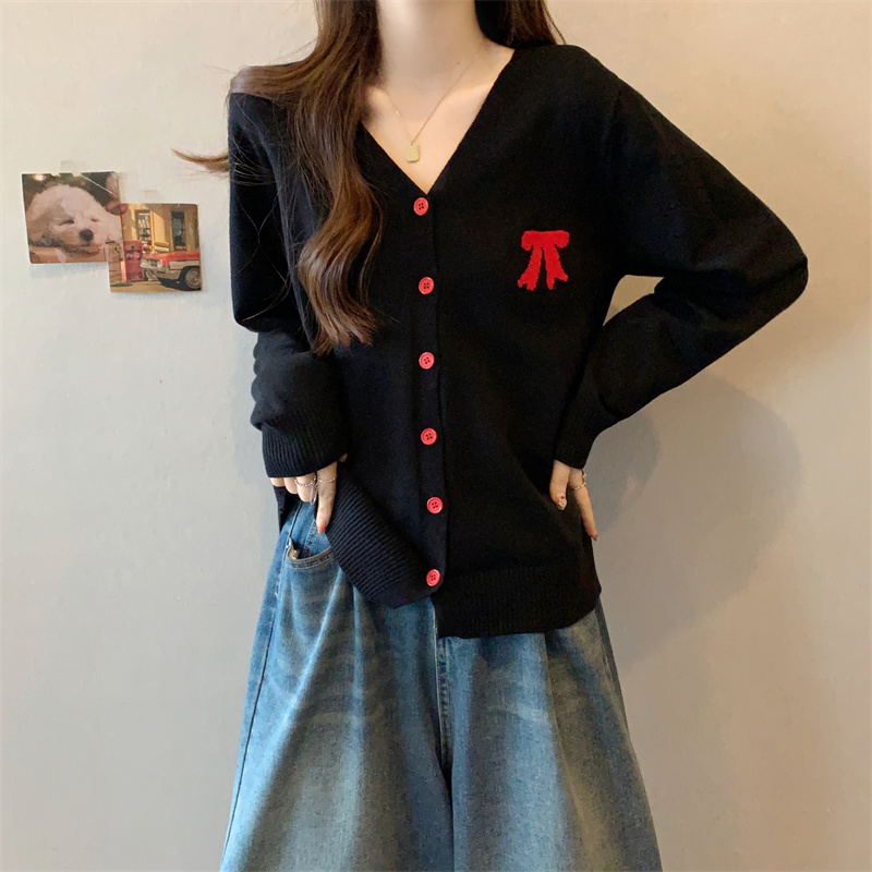 法式v领针织开衫女装早春秋大码胖mm宽松遮肚上衣外套2024年新款-Taobao