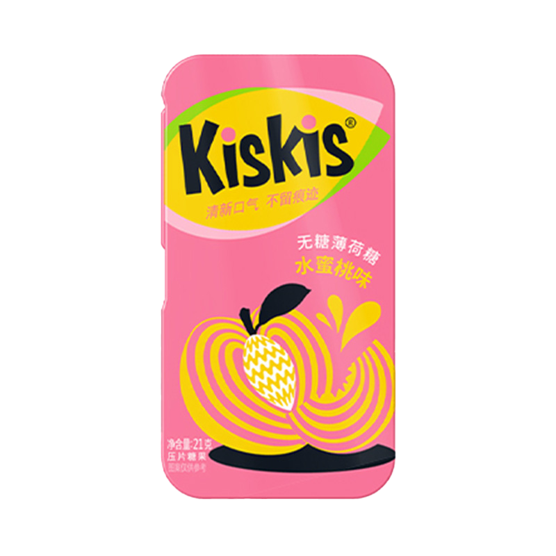 4盒】酷滋kiskis无糖薄荷糖21g*4盒糖果水蜜桃百香果柠檬清新-Taobao