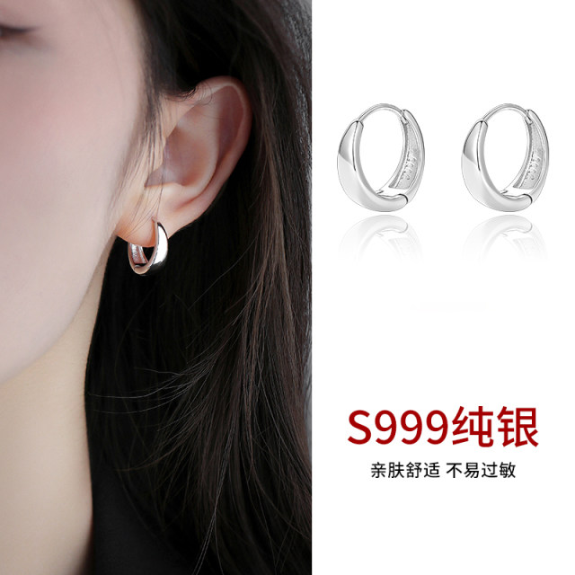 999 sterling silver geometric plain ring earrings for women's cold wind ...