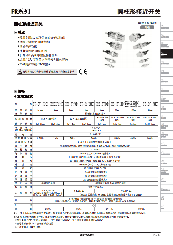 全新原厂 奥托尼克斯接近开关 PR08-1.5DN PR08-1.5DP 传感器-阿里巴巴