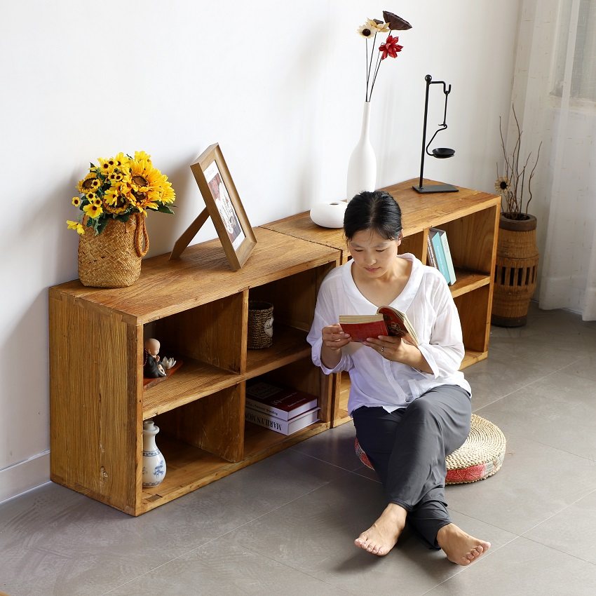 [USD 174.82] Old Elm Bookshelf Full Solid Wood Floor Plaid Storage Rack ...