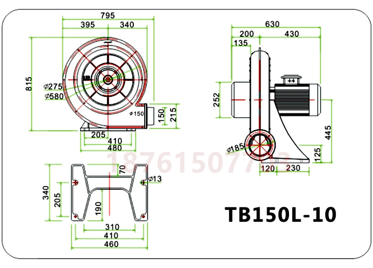 塑料颗粒烘干送风机TB150-10吹料中压鼓风机 7.5KW铝合金蜗壳风机-阿里巴巴