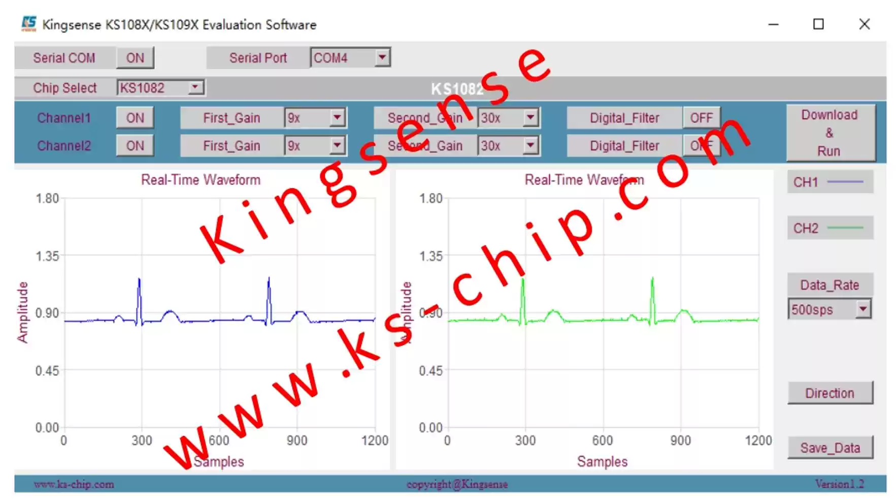 新款KS1081&KS1082心电芯片ECG评估开发板STM32医疗级数据采集PC
