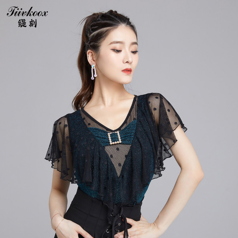 New women's latin dance tops | modern dance practice outfit ruffle ...