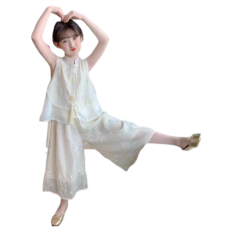 女童夏装套装2025新款儿童洋气国风背心女孩夏季阔腿裤汉服两件套