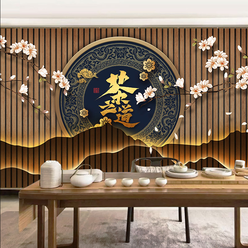 [USD 9.53] New Chinese Tea Ceremony Screen Style Grill Wallpaper ...