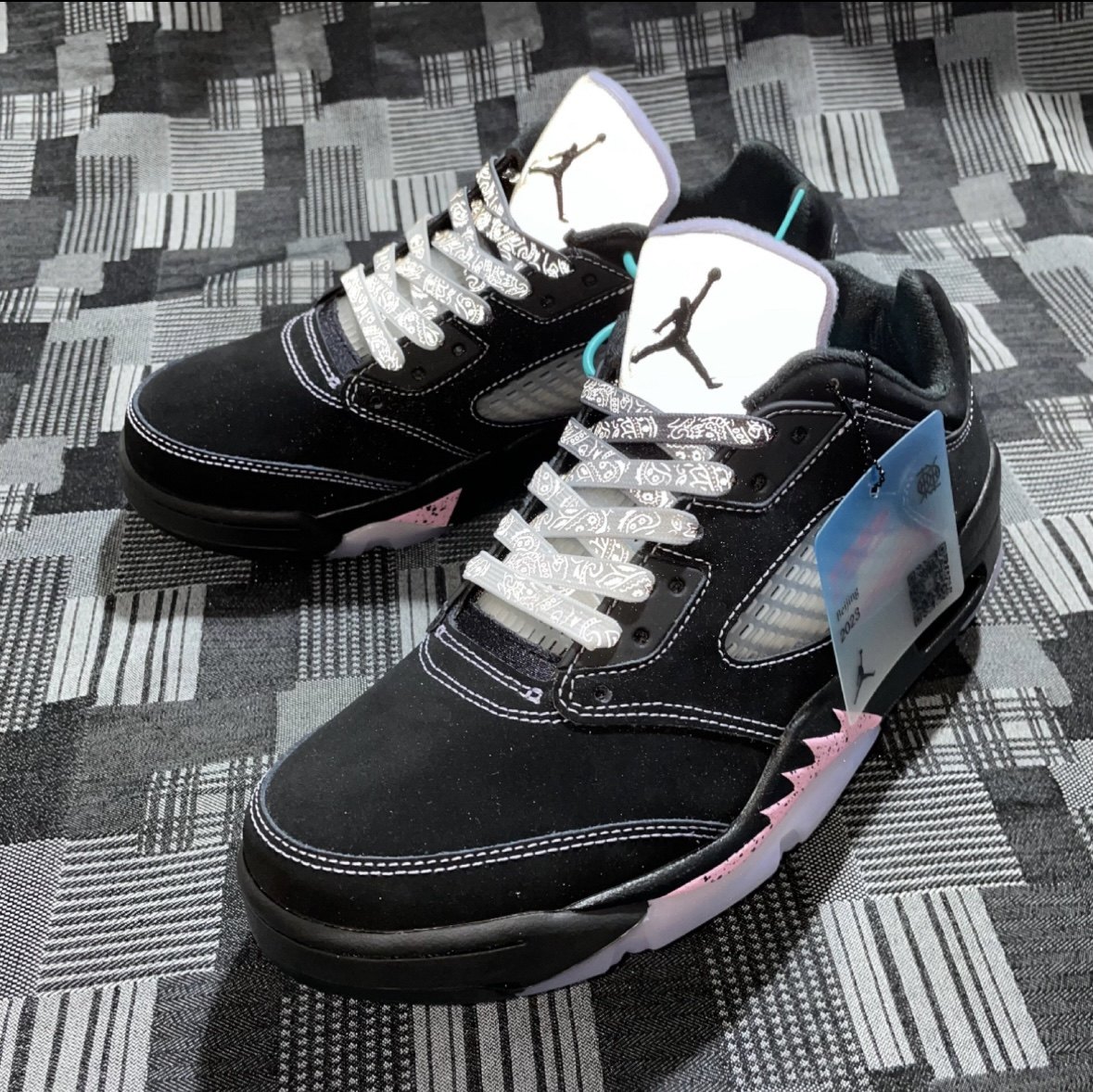 適配Air Jordan 5 Low東單低幫籃球鞋黑紫漸層色潑墨反光aj5鞋帶