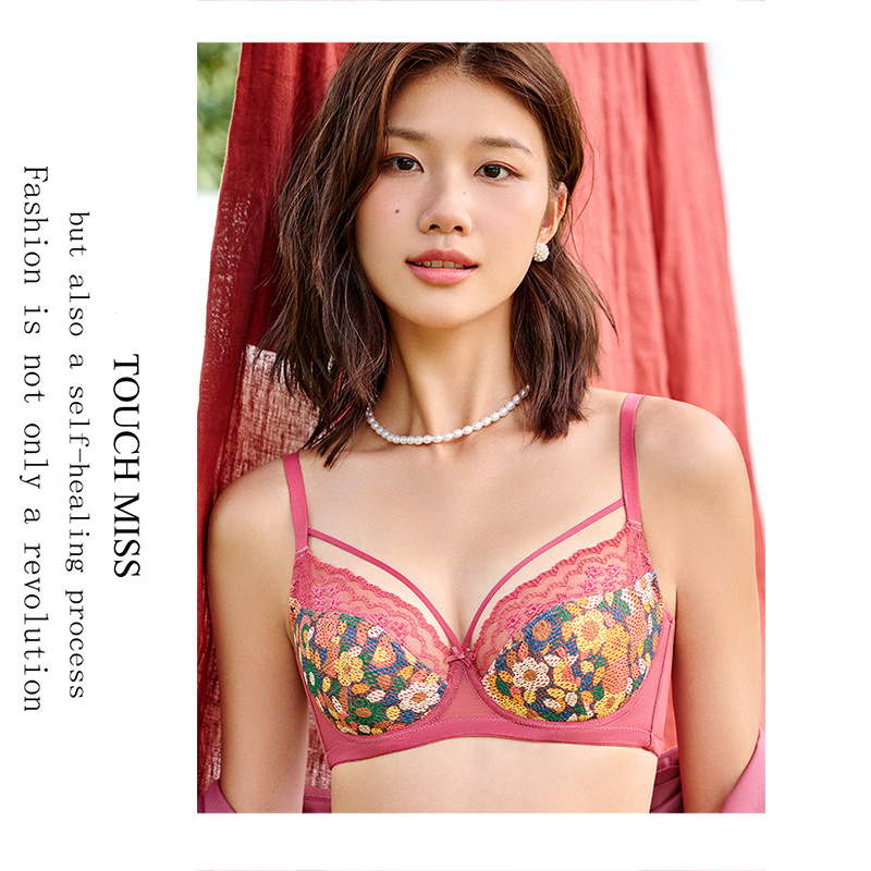 TOUCH MISS法国性感绑带显圆润内衣女薄款胸罩聚拢上托超火文胸-Taobao