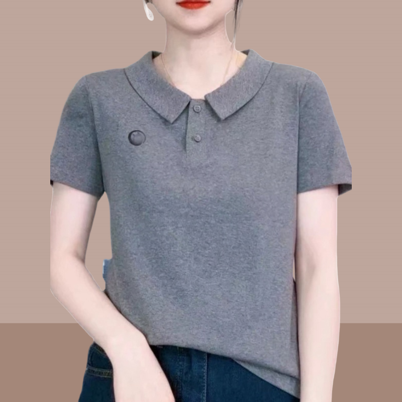 2024夏季新款女士翻领纯棉短袖t恤百搭休闲时尚显瘦polo衫上衣服-Taobao