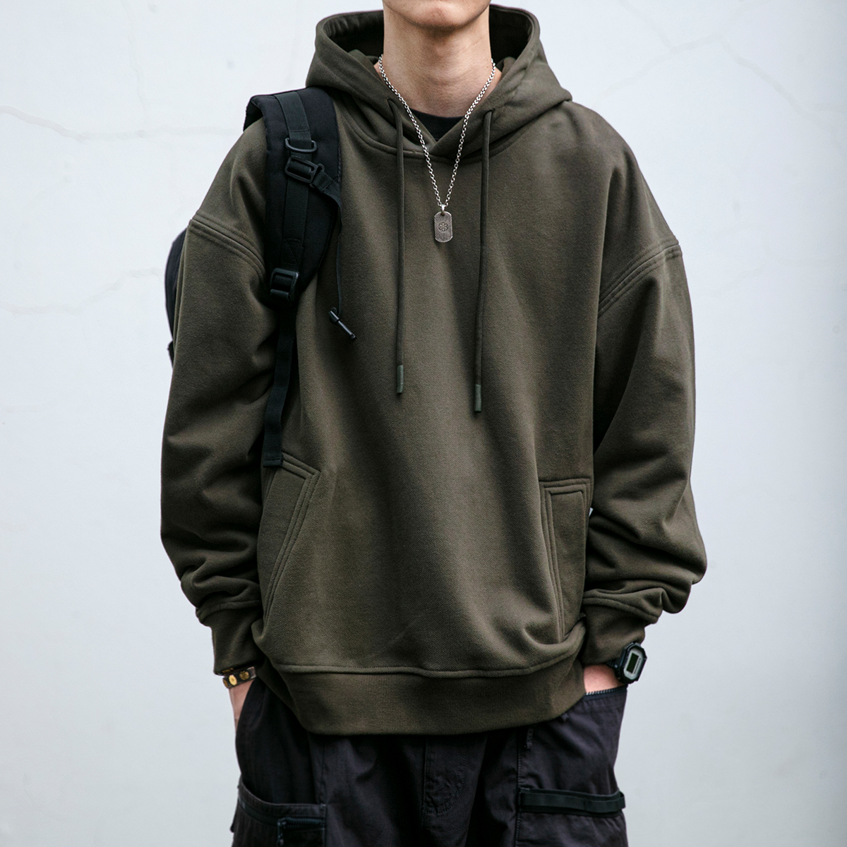 430G保暖重磅美拉德红加绒加厚卫衣男秋冬情侣宽松连帽套头外套潮-Taobao