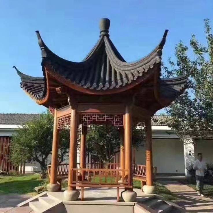 Pavilion outdoor courtyard anti-corrosion wood four-corner hexagonal ...