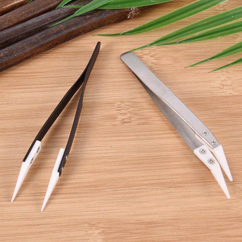 13cm Stainless Steel Heat Resistant White Ceramic Tweezers