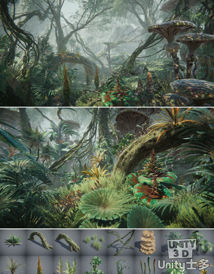 Unity科幻外星球幻想森林树木灌木模型Alien Fantasy Forest 1.2 - 场景模型 - 绘图狗-设计灵感素材集散地