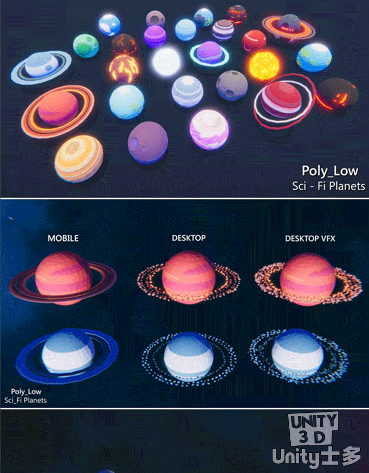 Unity3D低面LOWPOLY风格行星模型卡通星球包资产包Sci Fi Planets - 道具模型 - 绘图狗-设计灵感素材集散地
