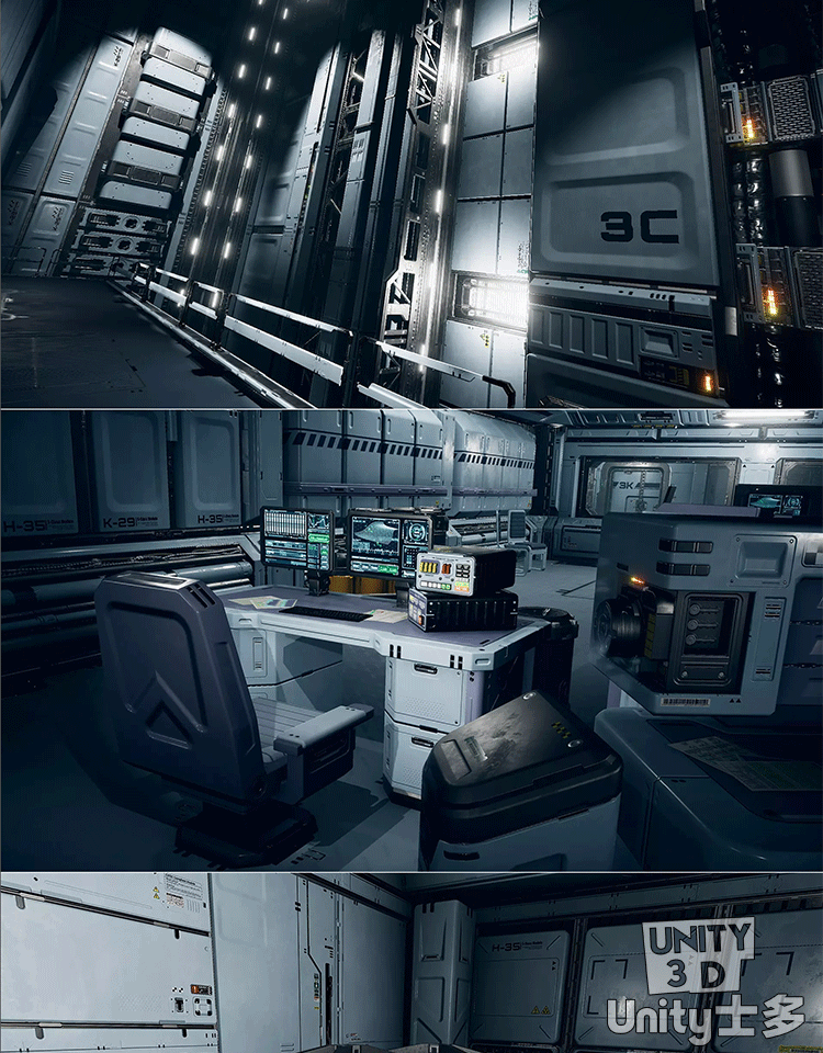 Unity科幻太空仓内部场景U3D控制室实验室Sci-Fi Facility Sector - 场景模型 - 绘图狗-设计灵感素材集散地