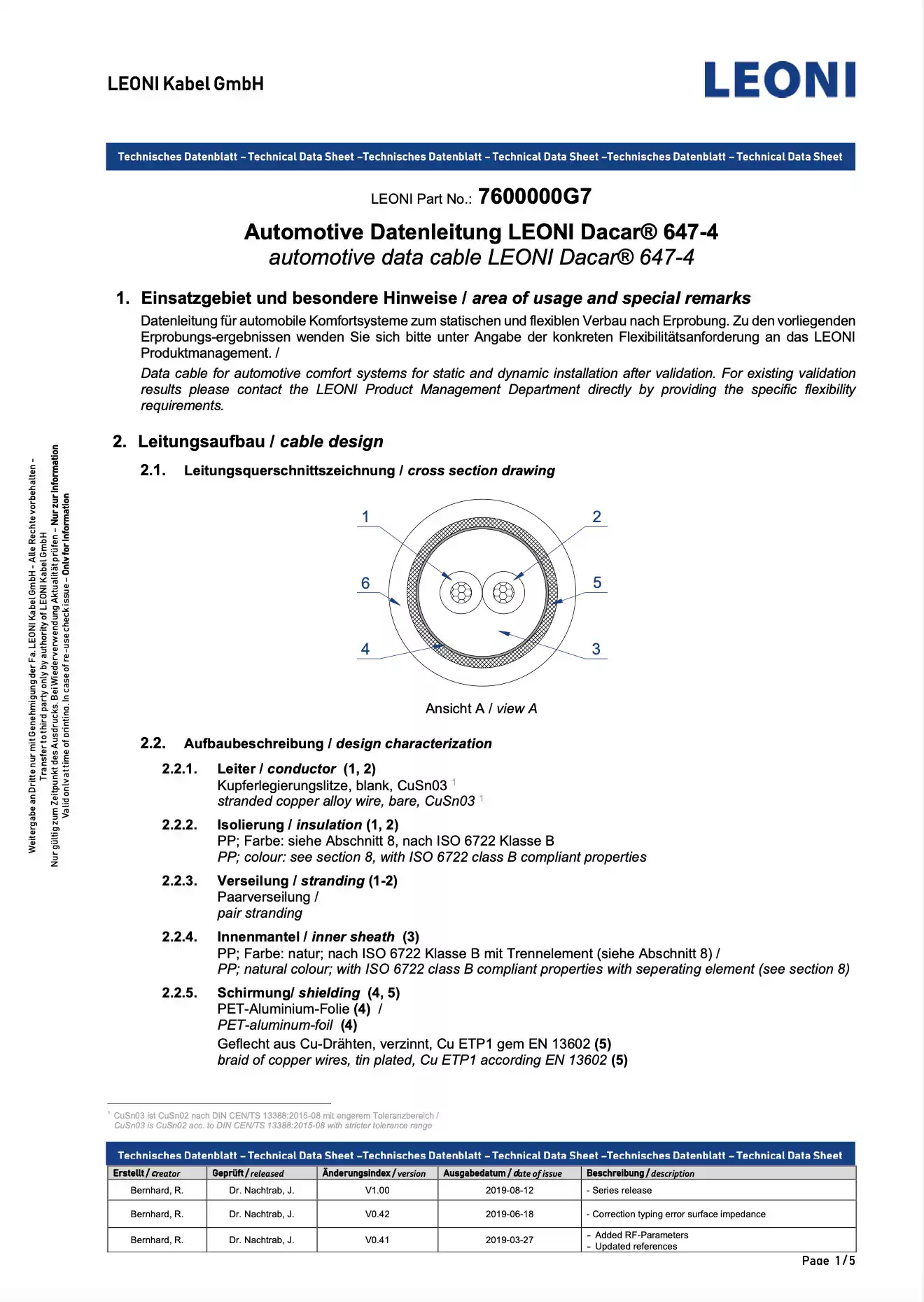 德国莱尼LEONI双绞线千兆以太网导线 莱尼Dacar647-4导线高品质铜合金