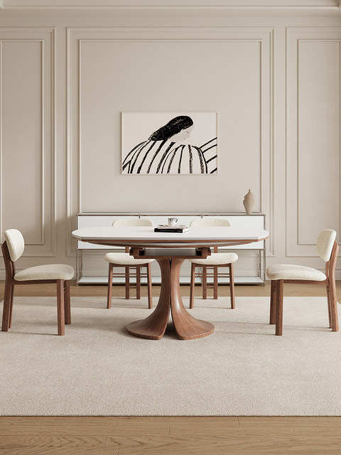 Delifeng solid wood rock slab dining table retractable household small ...