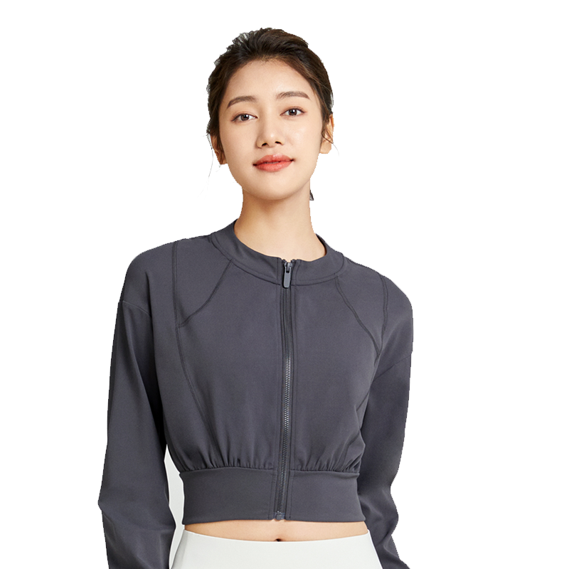 Esqua Athleisure保暖圓領拉鍊短夾克時尚短款休閒運動外套女