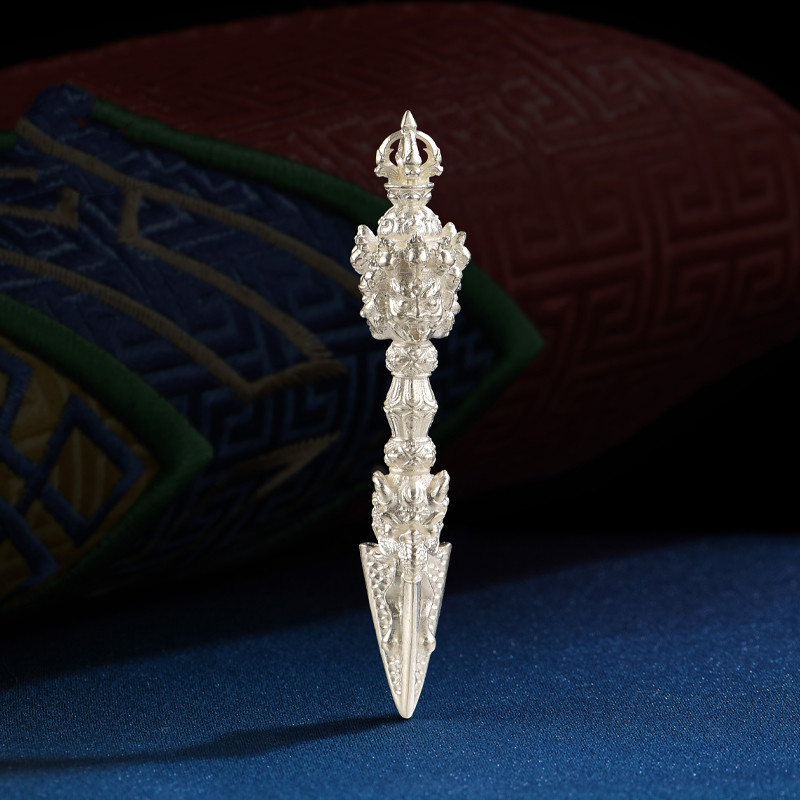 藏式925纯银银镀金普巴杵三面人相杵金刚降魔杵足银配饰民族风-Taobao Malaysia