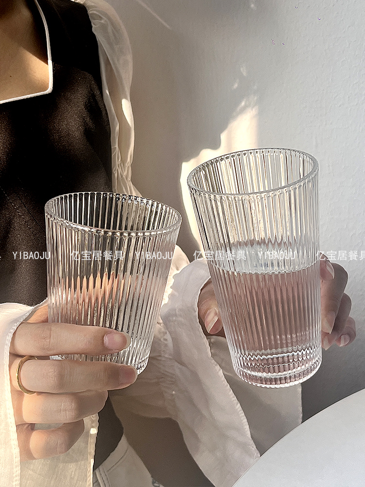 Glass Ins Style vintage Cup Coffee Cup Simple Japanese Pinstripe Water ...
