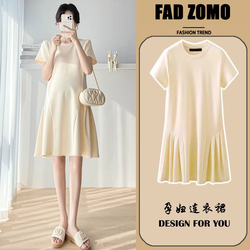 法國FAD ZOMO孕婦夏裝洋裝短袖大尺碼2024新款小個子薄款純棉裙子-Taobao