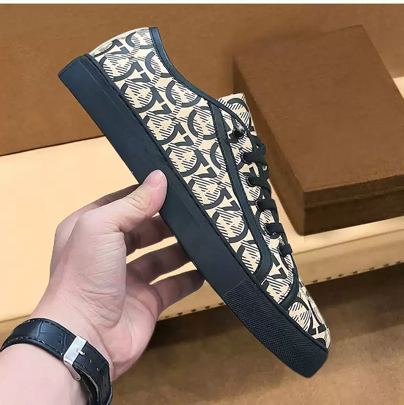 Lusam 真皮男鞋2025年夏季歐姆印花一腳蹬休閒板鞋免繫帶男士真皮