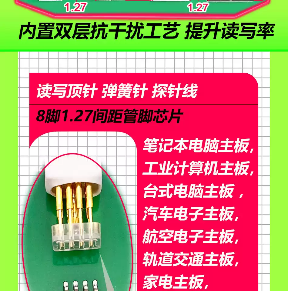SOP8/WSON8/SOIC8芯片貼片探針燒錄燒寫讀寫頂針芯片下載線彈簧針