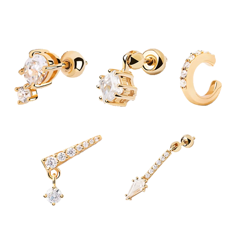 PDPAOLA酷帅耳钉女单只镀18k金925纯银多耳洞耳饰耳骨夹软骨环组-Taobao