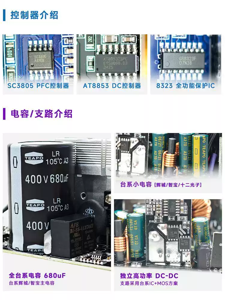 玄武850k静音全模组银牌电源稳定950W电脑电源尘雨科技额定850w