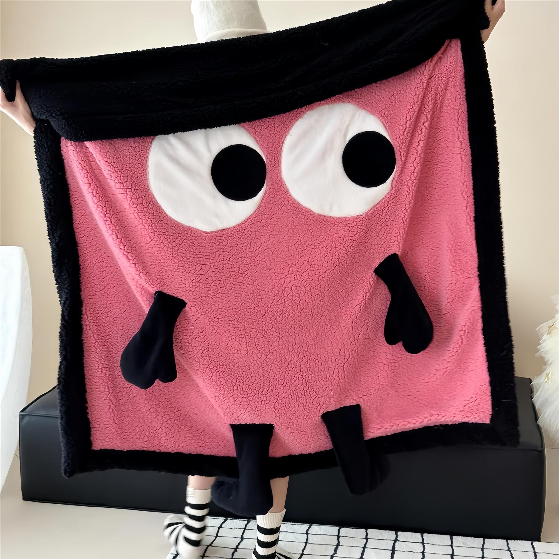 毛毯冬季加厚盖毯软哒小怪兽洋气双面加厚小耳朵贴布绣花230g羊羔-Taobao