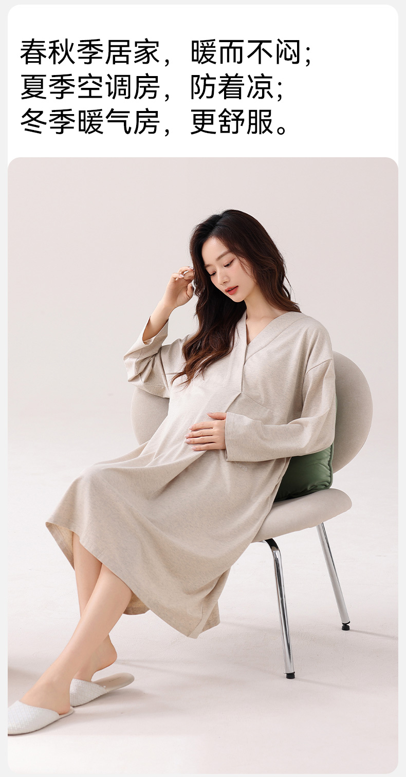 貓人帶胸墊孕婦睡裙春秋季純棉哺乳睡衣產后月子服產婦產房待產裙|睡裙|ETMall東森購物網